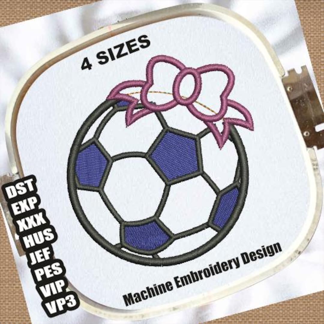 Soccer Ball Applique With Bow Machine Embroidery Designs | Football ...