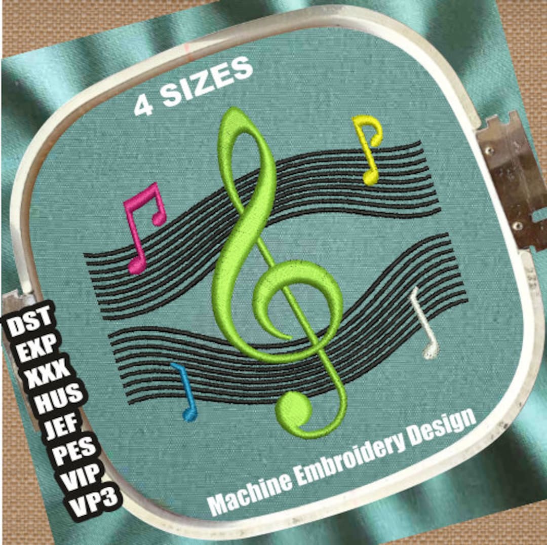 Music Notes Embroidery Design | Musical Note DST File | Music PES File ...