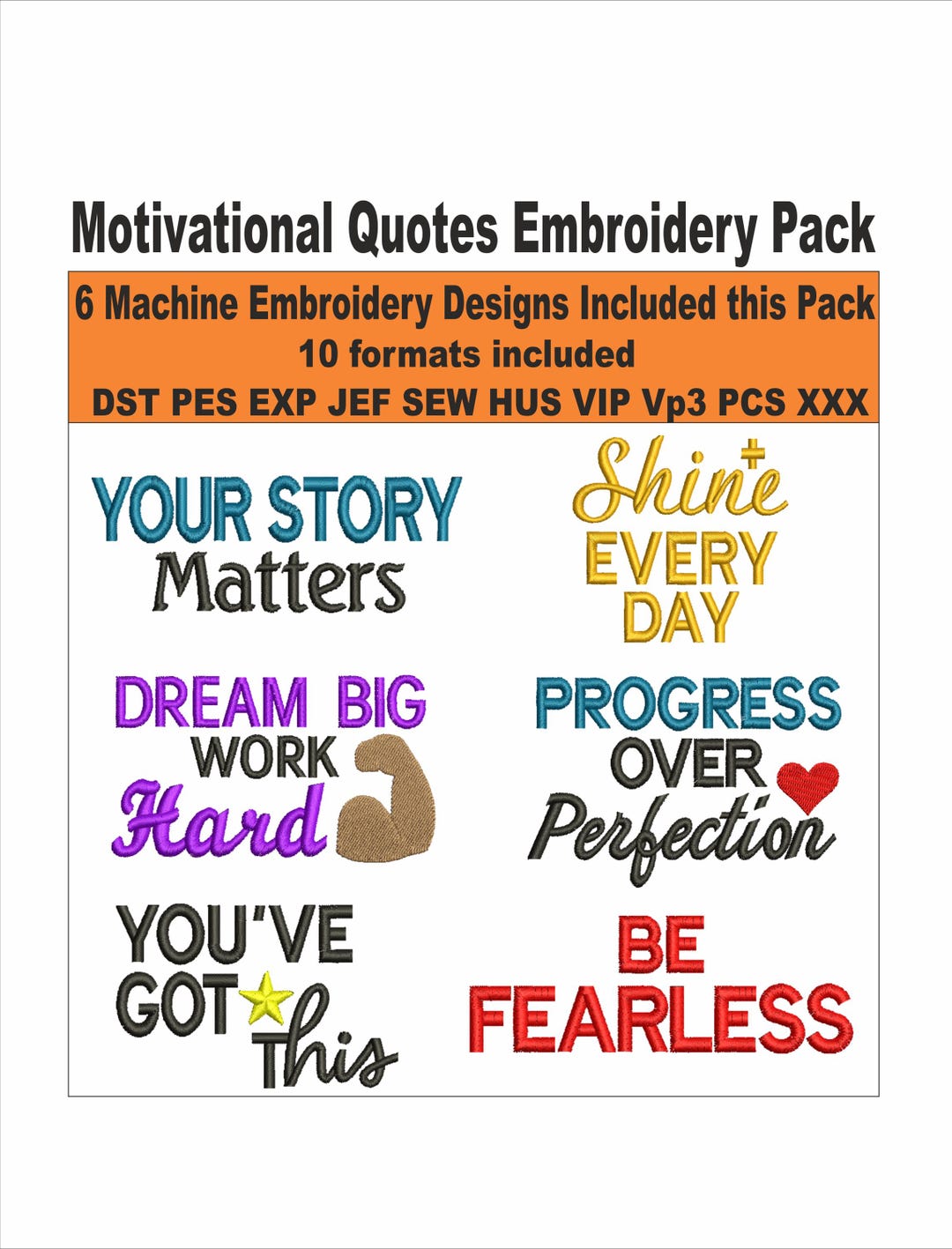 Motivational Quotes Embroidery Design Pack | Inspirational Embroidery ...