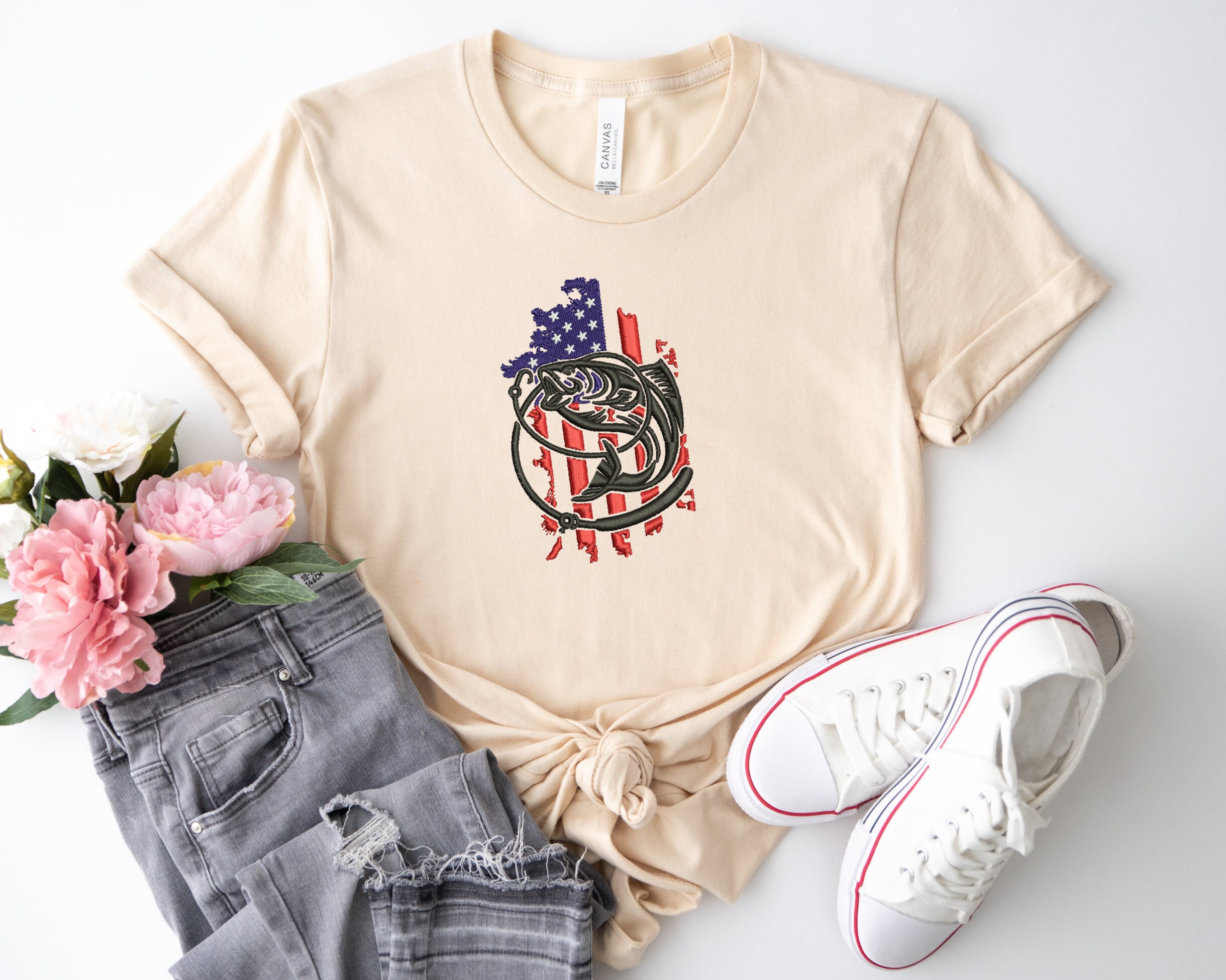 Us Flag Anchor Fish Embroidery Patterns | Fishing Flag DST Files | Fish ...