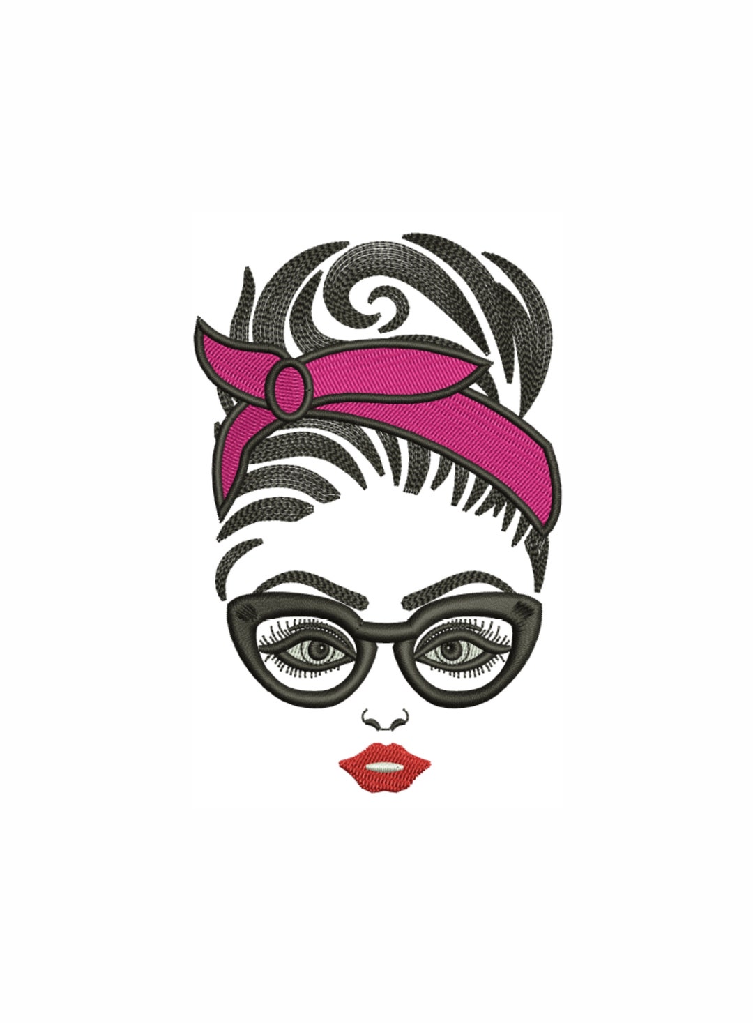 Messy Bun Woman Head Embroidery Design Messy Bun Girls Embroidery ...