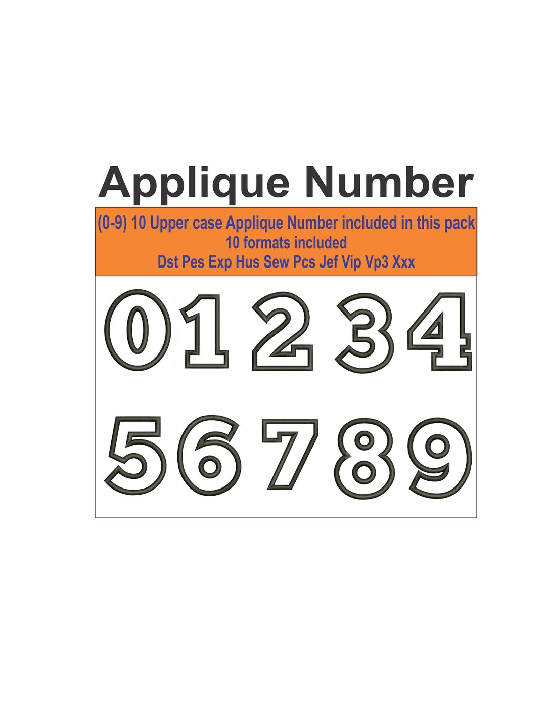 0-9 Applique Number Pack Embroidery Design | Block Applique Number ...