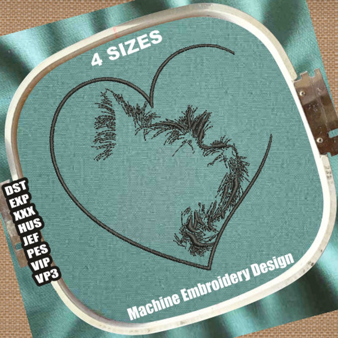 Yorkie Dog Heart Embroidery Design Yorkie Head Dst File Yorkie Dog Pes ...