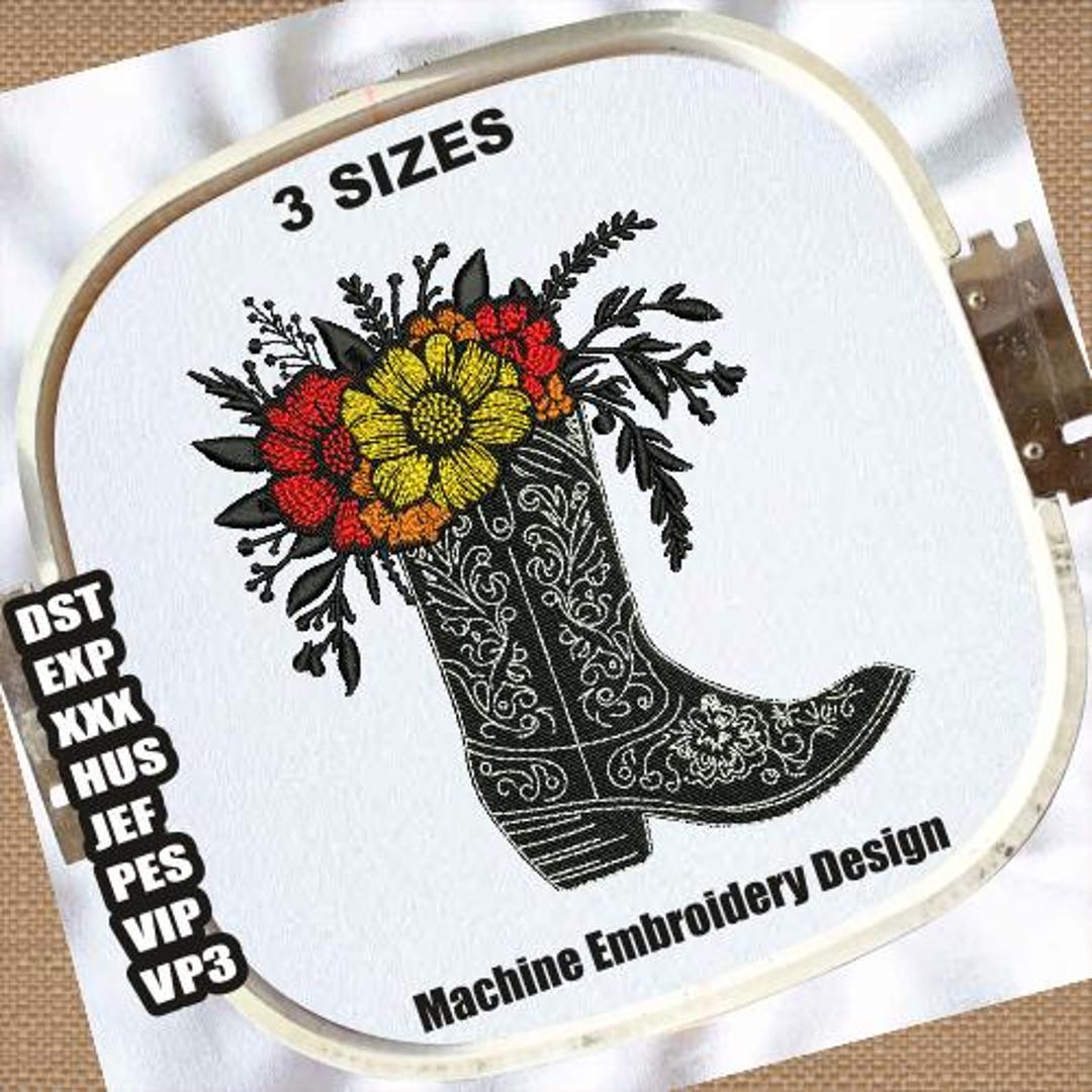 Cowgirl Boots Embroidery Designs | Girls Boot DST Files | Boot Shoe PES ...