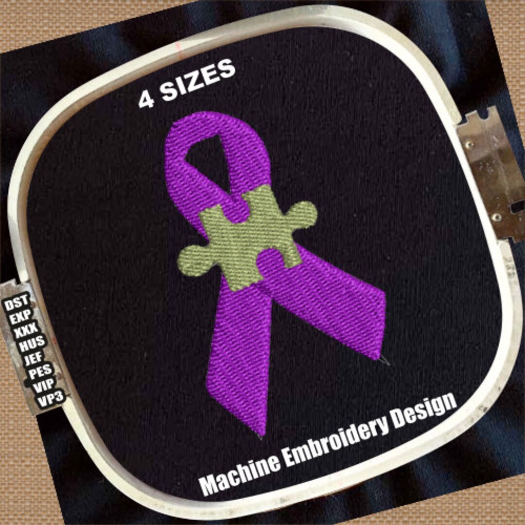 Autism Awareness Ribbon Embroidery Patterns Cancer Awareness DST Files ...