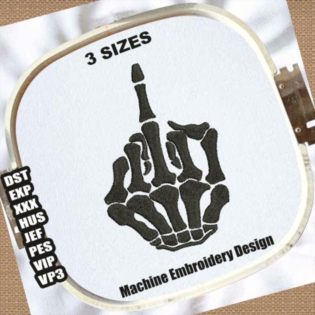 Skeleton Middle Finger Embroidery Designs | Middle Finger DST Files ...
