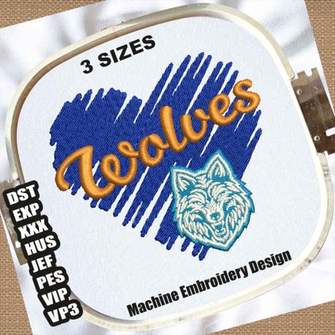 Heart Wolves Head Machine Embroidery Designs | Wolves Face and Heart ...