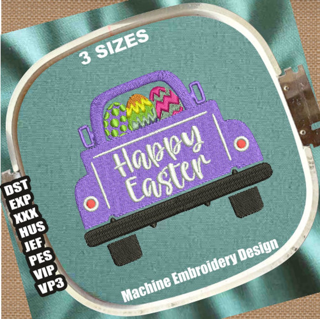 Happy Easter Car Egg Embroidery Patterns Easter Car DST Files Easter ...