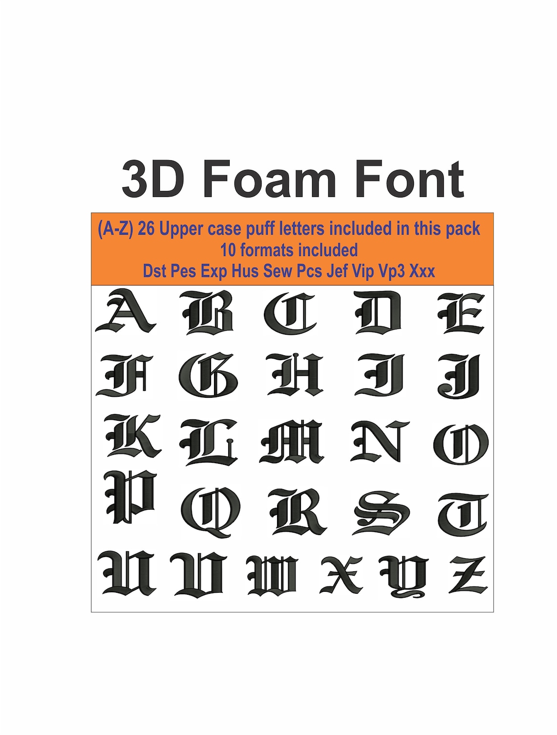 Raised Puff Letter Pack Embroidery Design | 3D Puff Bundle Embroidery ...