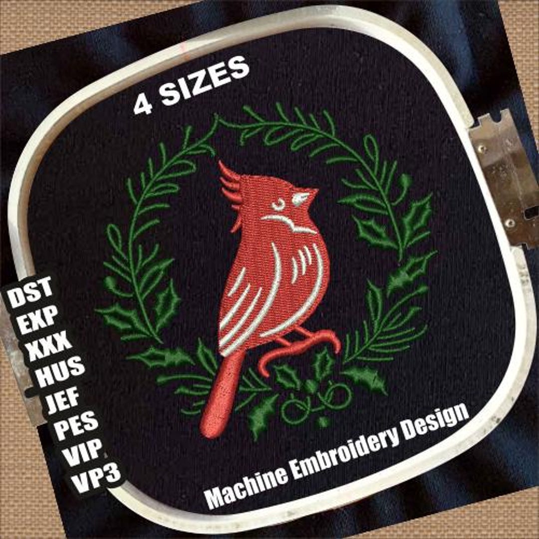 Red Cardinal Christmas Machine Embroidery Design | Cardinal Embroidery ...