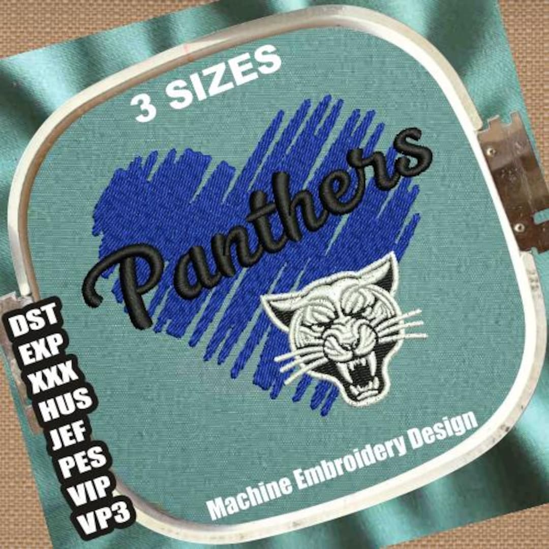 Heart Panthers Face Machine Embroidery Designs | Panthers Head With ...