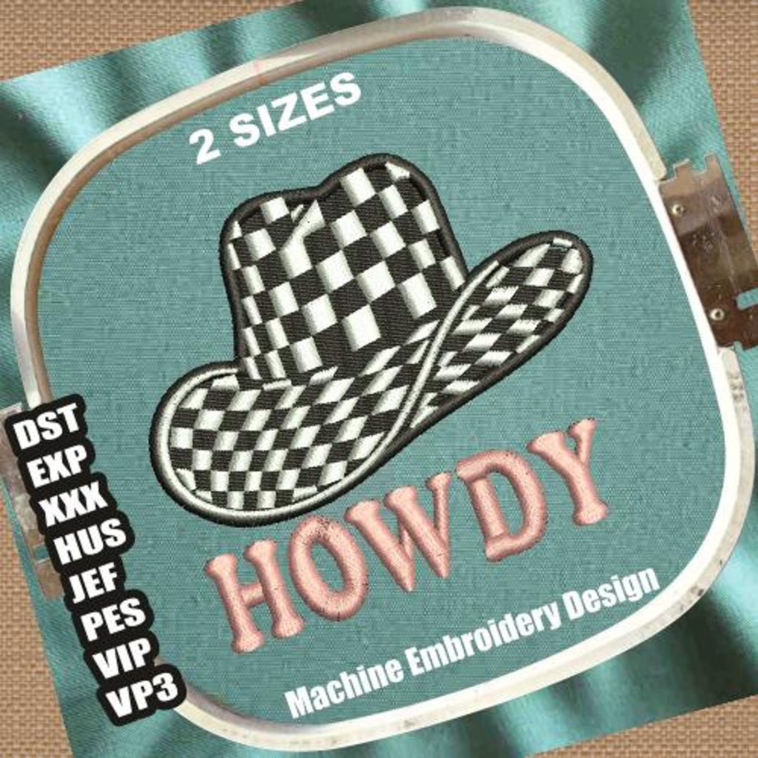 Howdy Embroidery Designs | Cowboy Hat DST File | Howdy Cowboy Hat PES File | Howdy Machine ...