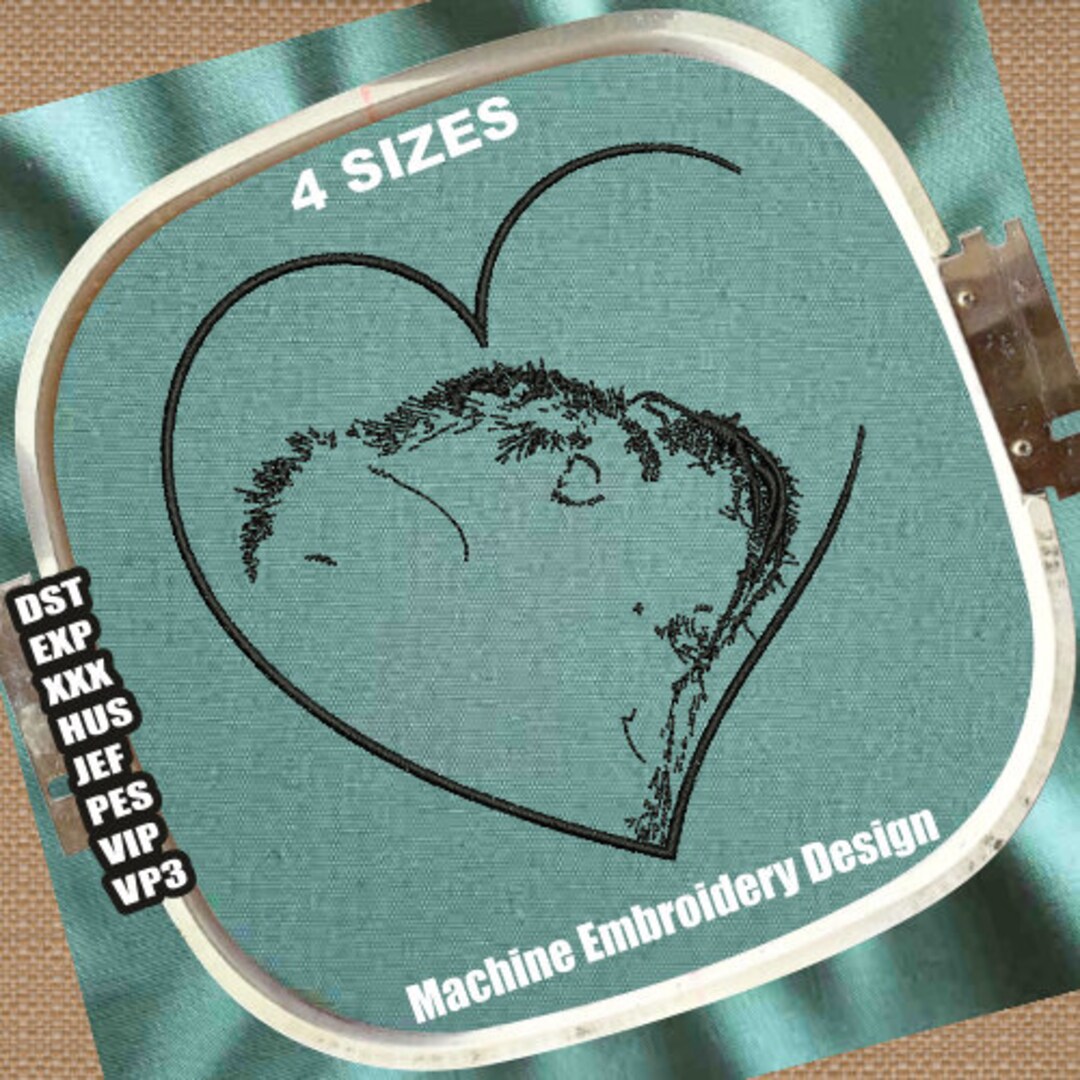 Pug Heart Embroidery Design Pug Dog Dst Files Pug Dog Head Pes Files ...