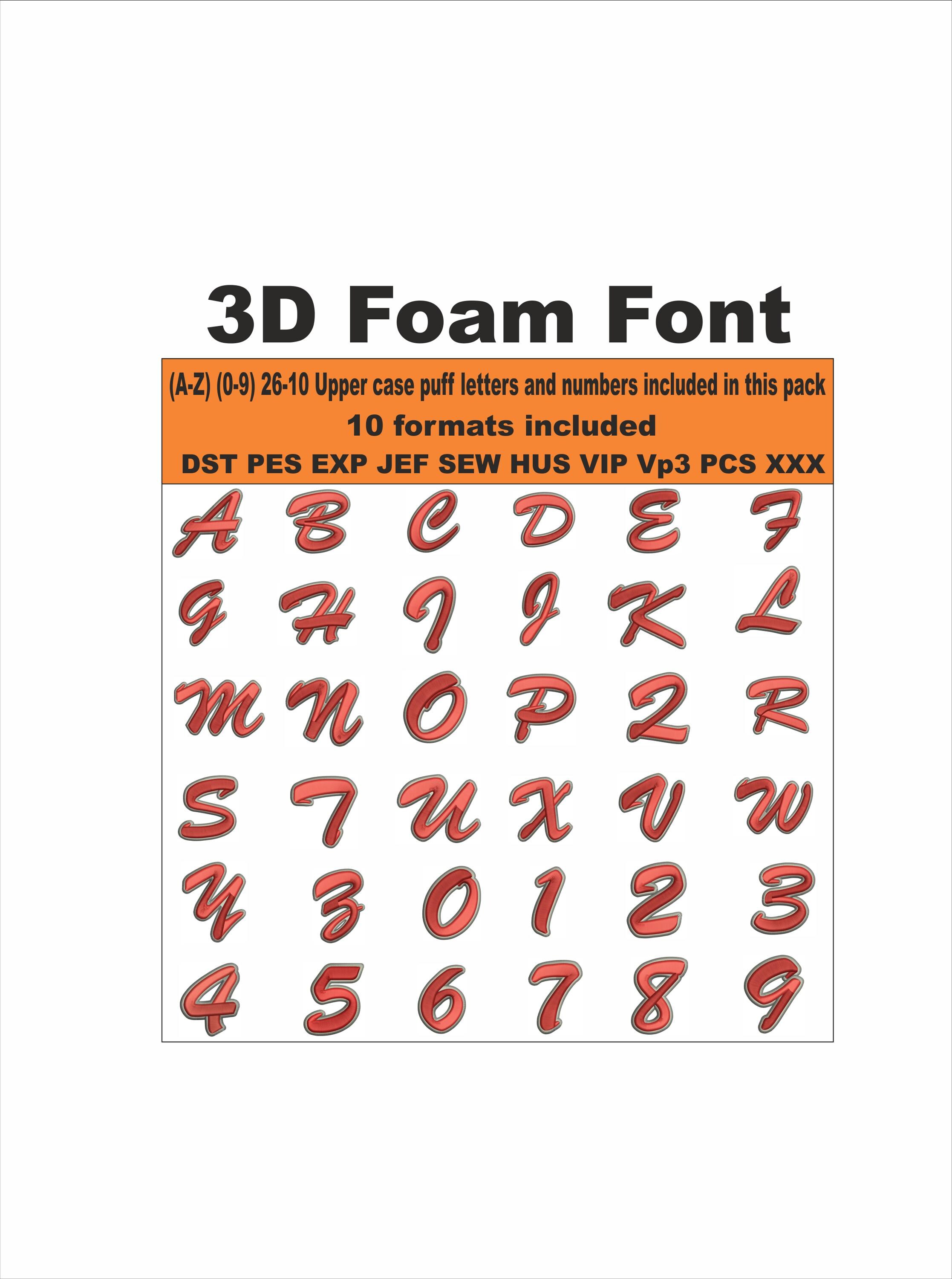 Raised Puff Letters Pack Embroidery Design | 3D Foam Bundle Embroidery ...