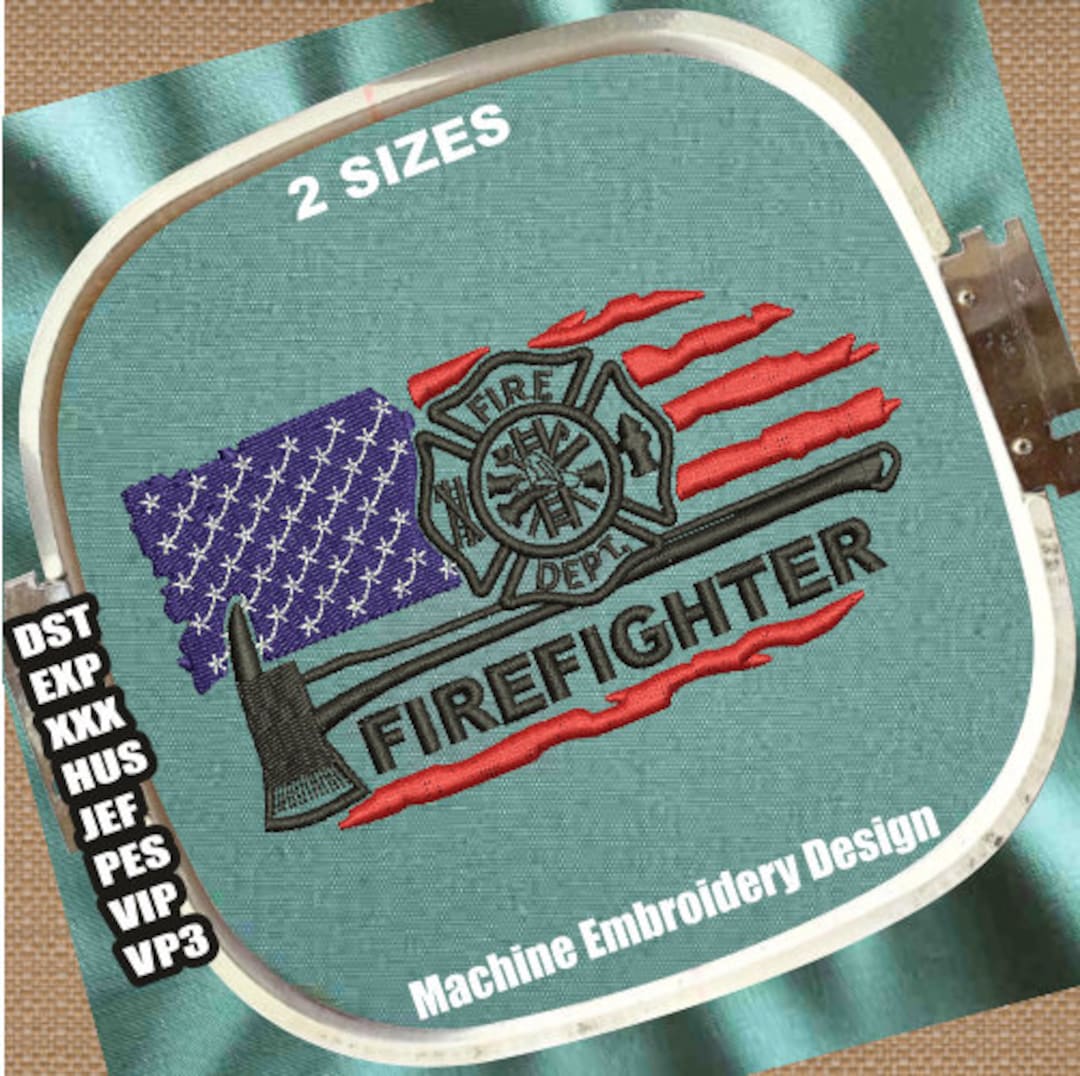 Firefighter Flag Embroidery Patterns | Firefighter Logo DST File ...