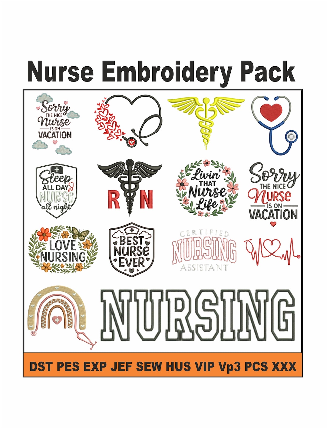 Nurse Machine Embroidery Designs Bundle | Nurse Life Embroidery Pattern ...