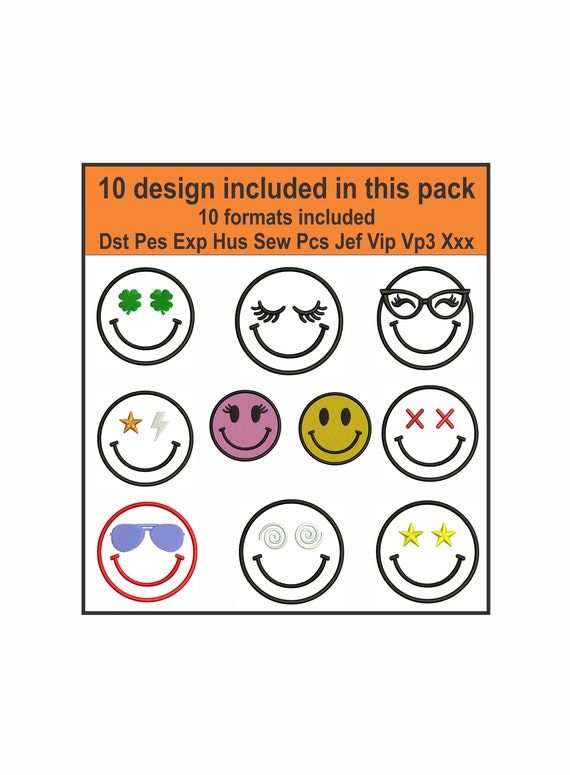 Emoji Embroidery Designs Pack Emoji Smiley Embroidery Bundel - Etsy