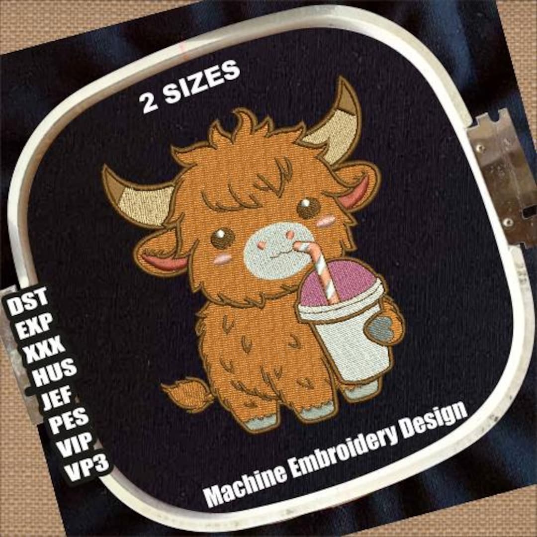 Highland Cow Embroidery Designs | Rustic Cattle DST File | Highland ...