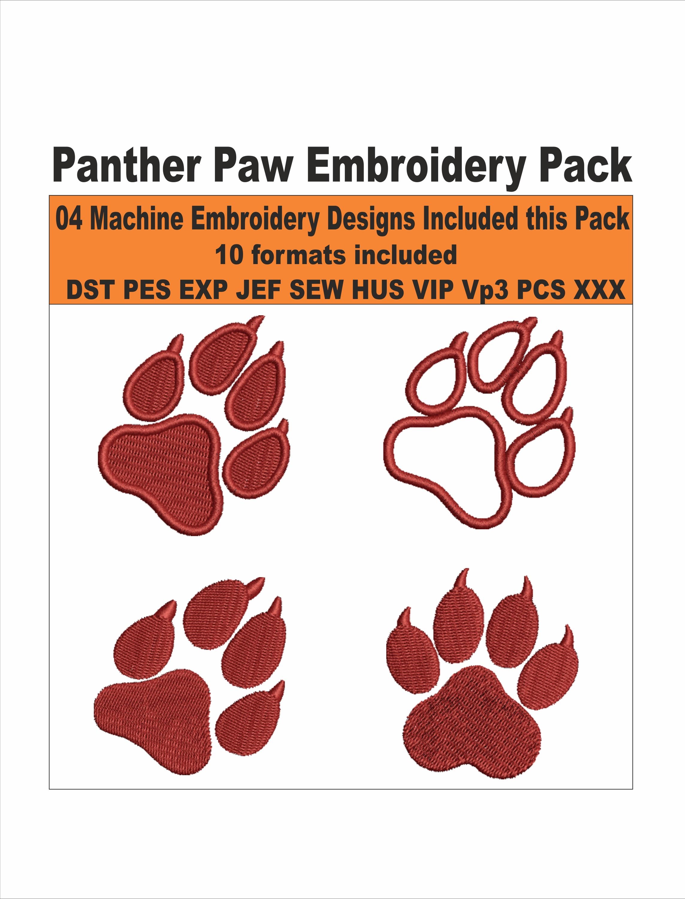 Panther Paw Machine Embroidery Designs Pack | Panther Paw Print ...