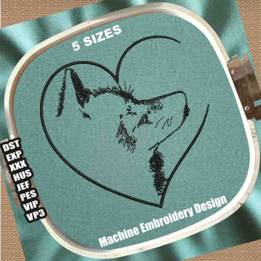 Husky Dog Heart Embroidery Design Husky Dog Dst File Dog Love Pes File ...