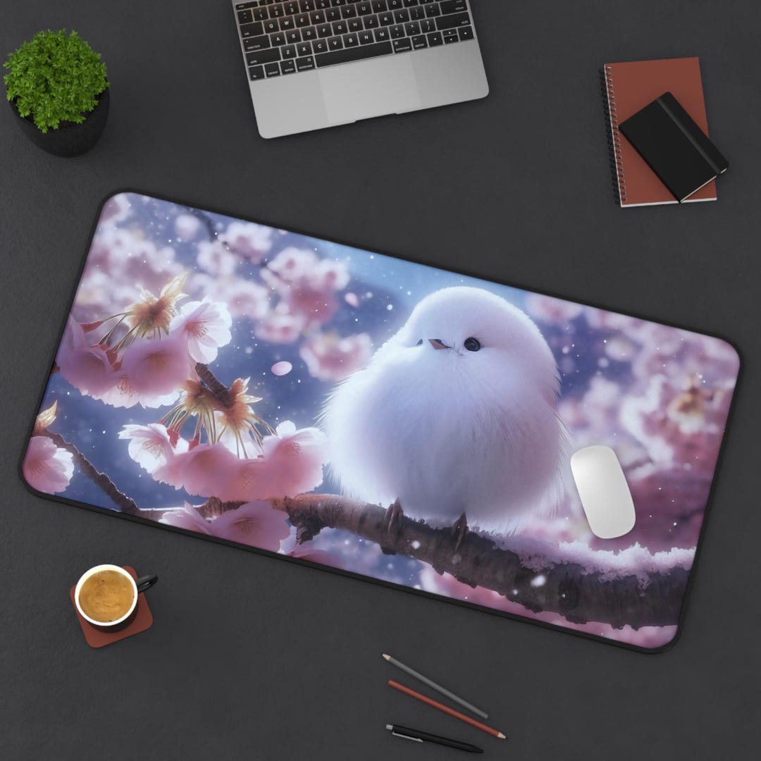 Cherry Blossom Bird Mouse Pad, Sakura Shima Enaga Bird Desk Mat ...