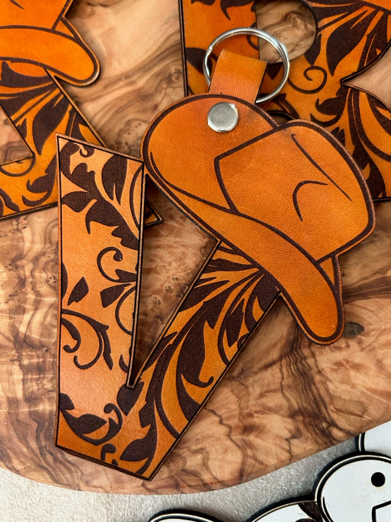 Digital File Western Initial Keyrings With Cowboy Hat and - Etsy