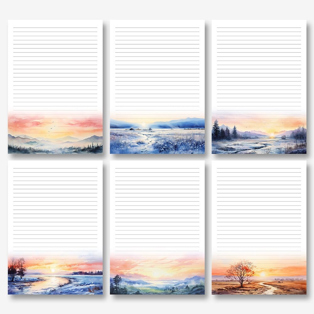 20 Letter Writing Stationery Watercolor Sunset Designs Digital Download ...