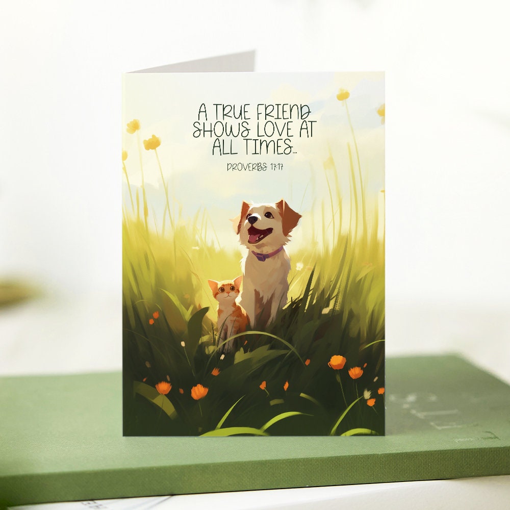 JW Friendship Card | Proverbs 17:17, Dog & Cat (printable, Instant ...