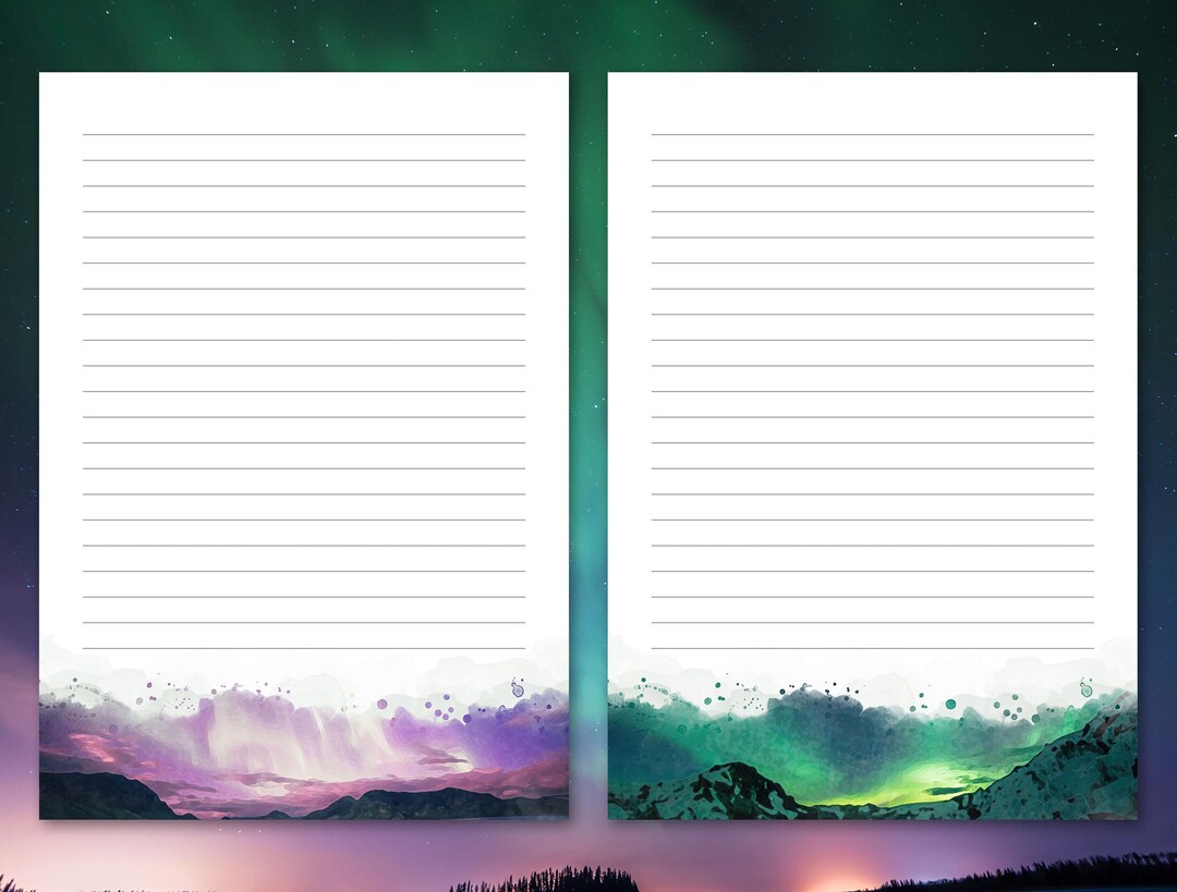 20 Letter Writing Stationery Watercolor Aurora Borealis Designs Digital ...