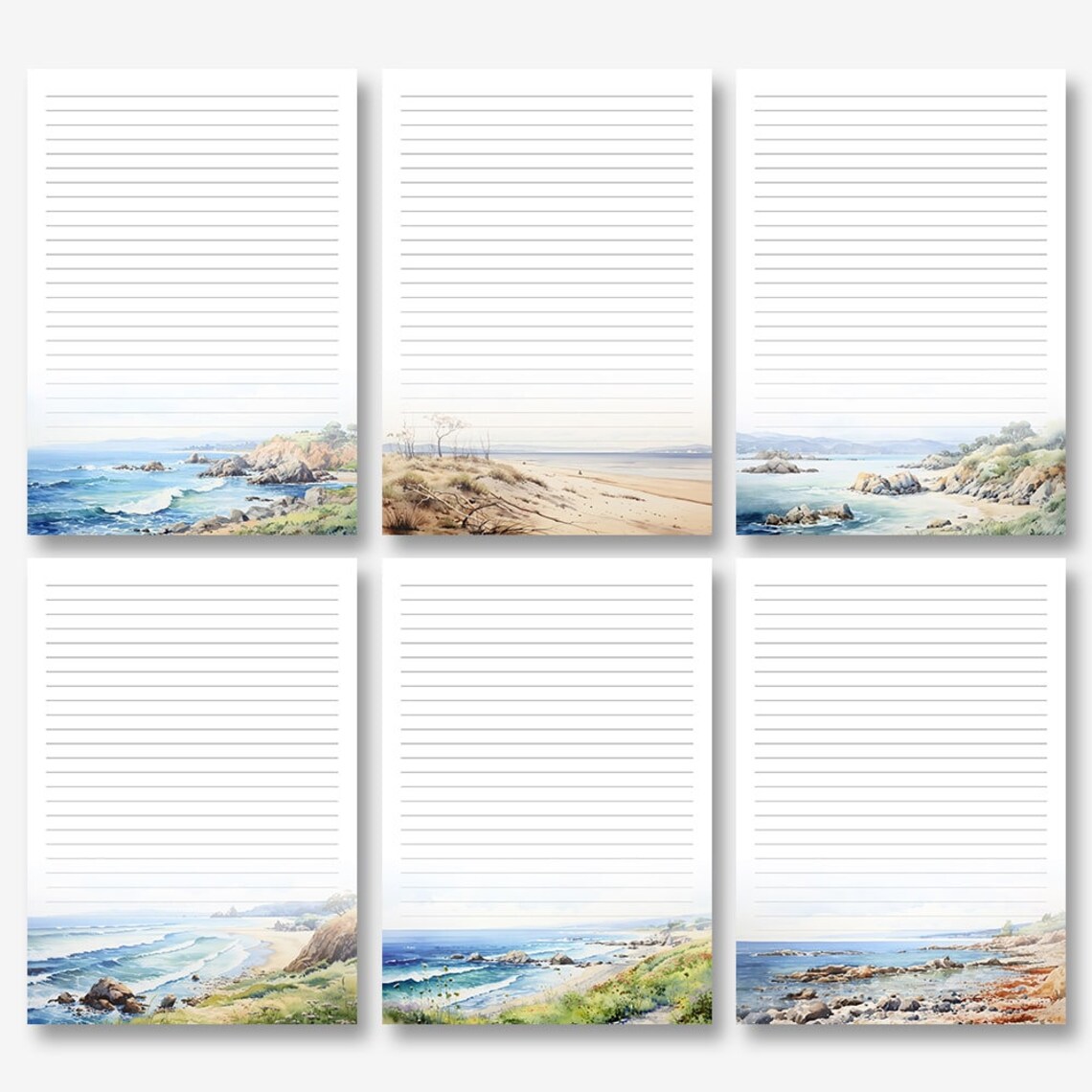 20 Letter Writing Stationery Watercolor Beach Designs Digital Download ...