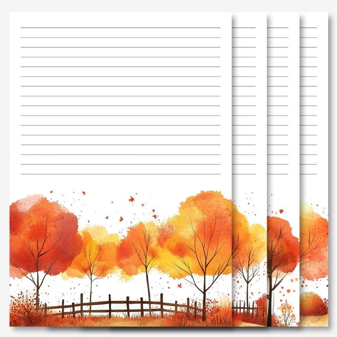 Autumn Stationery, Watercolor Fall Stationery, Autumn Writing Paper ...