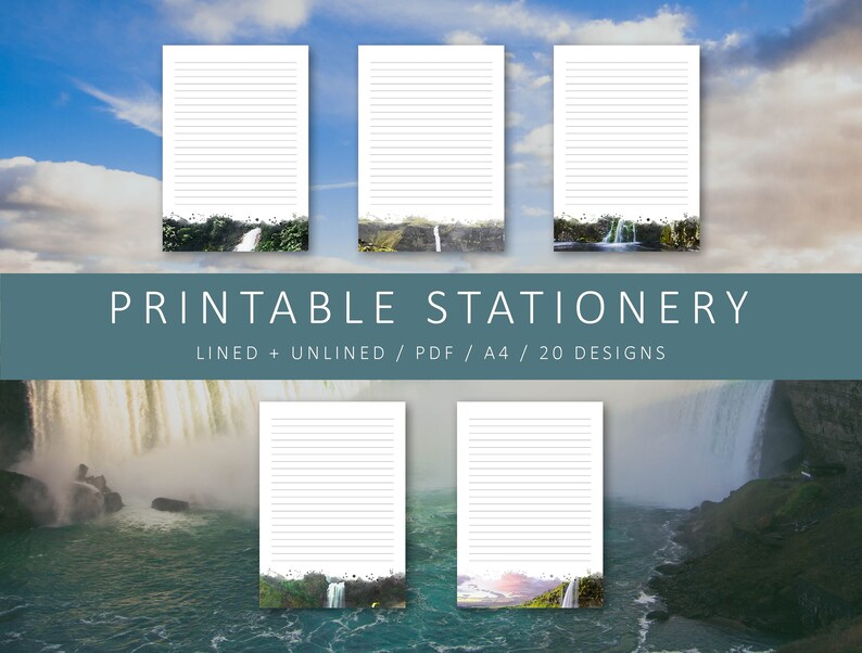 20 Letter Writing Stationery Watercolor Waterfalls Designs Digital ...