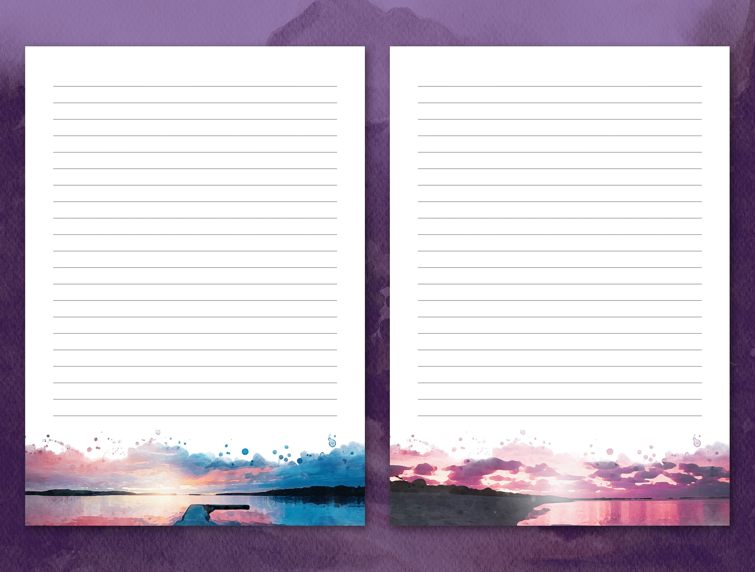 20 Letter Writing Stationery Watercolor Sunset Designs - Etsy