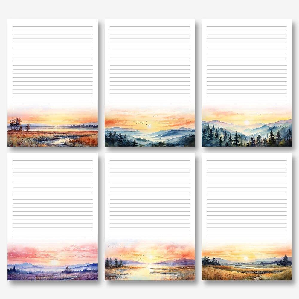 20 Letter Writing Stationery Watercolor Sunset Designs Digital Download ...