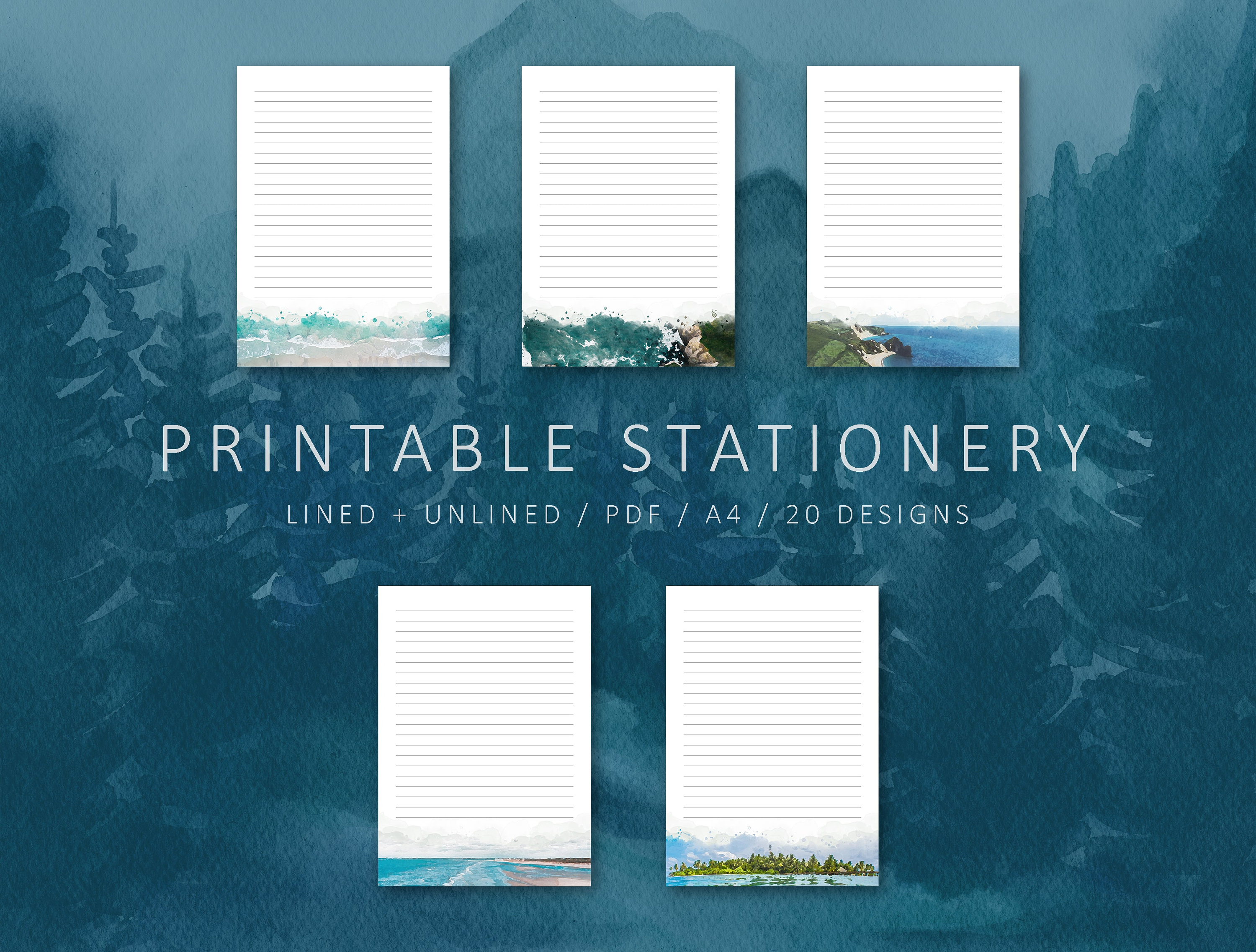 20 Letter Writing Paper Beach Designs Digital Download - Etsy