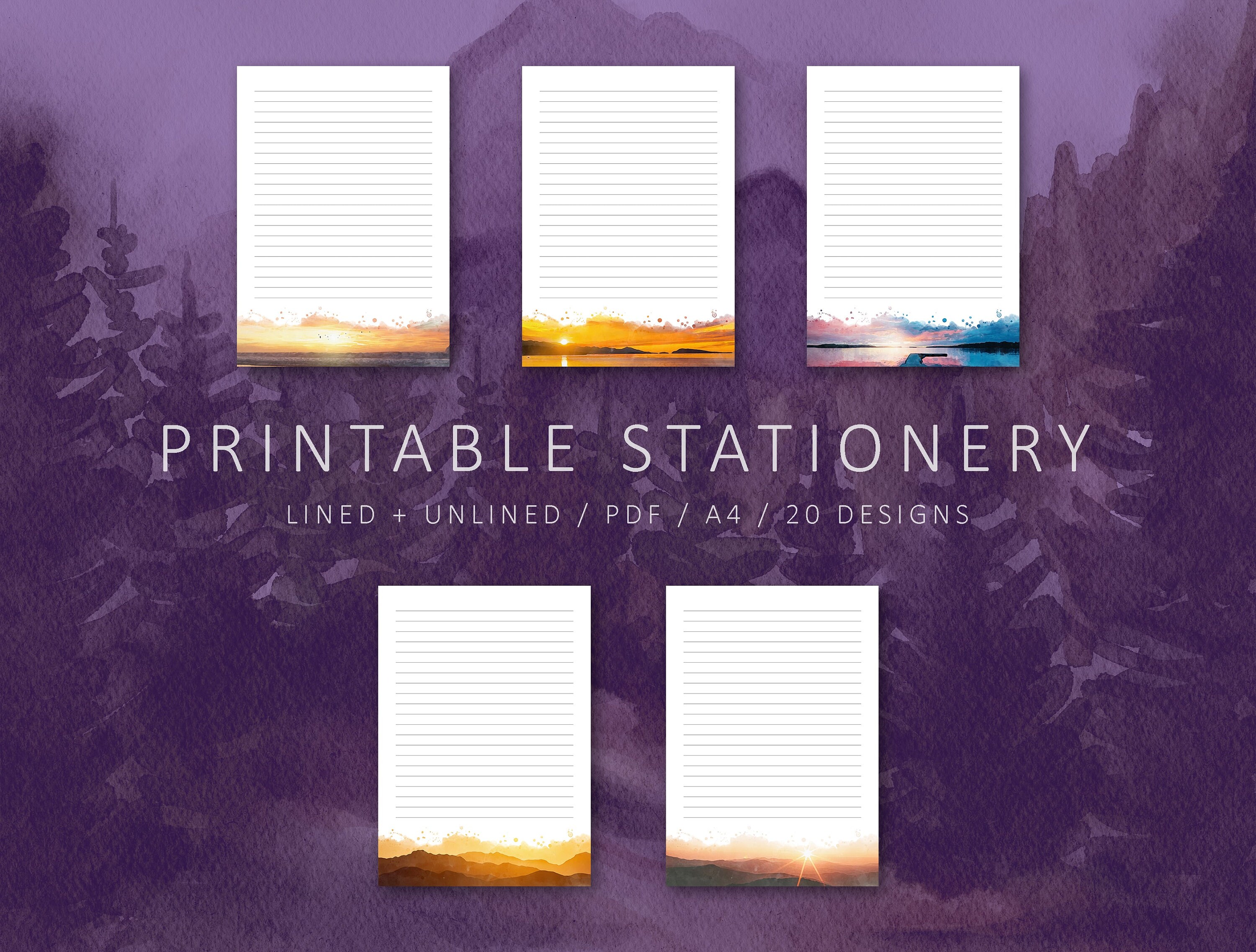 20 Letter Writing Stationery Watercolor Sunset Designs - Etsy