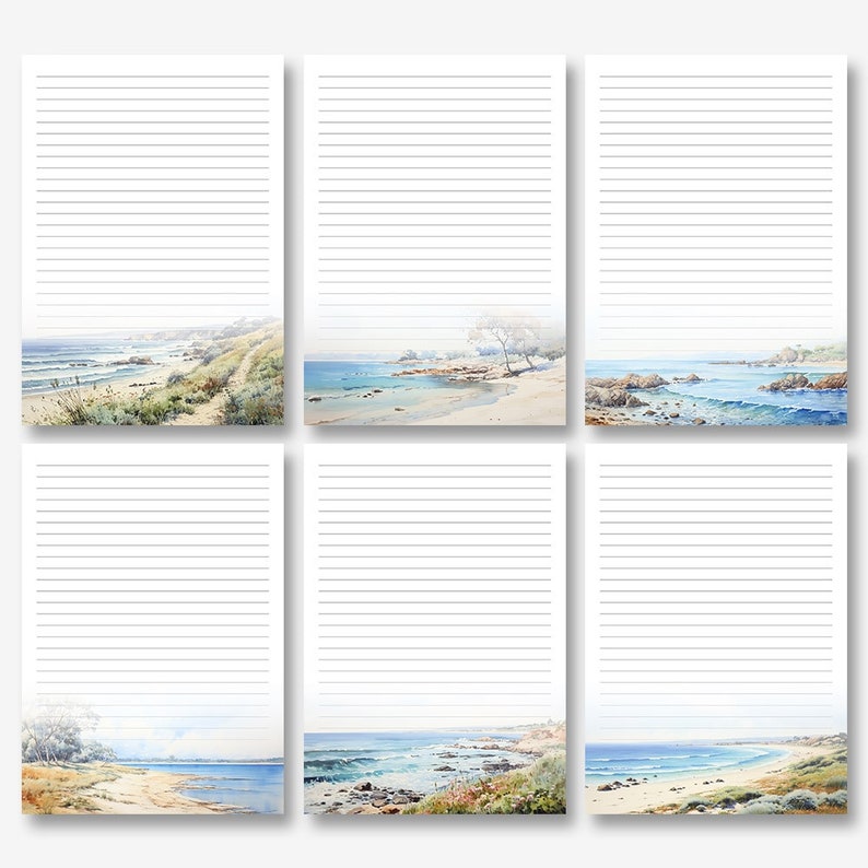 20 Letter Writing Stationery Watercolor Beach Designs Digital Download ...