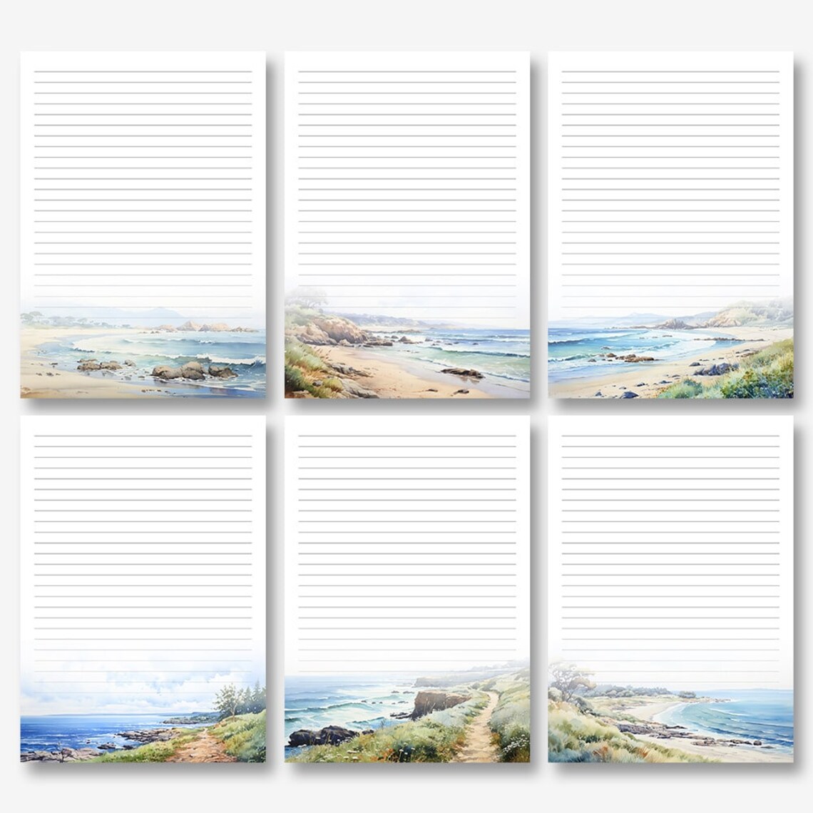 20 Letter Writing Stationery Watercolor Beach Designs Digital Download ...