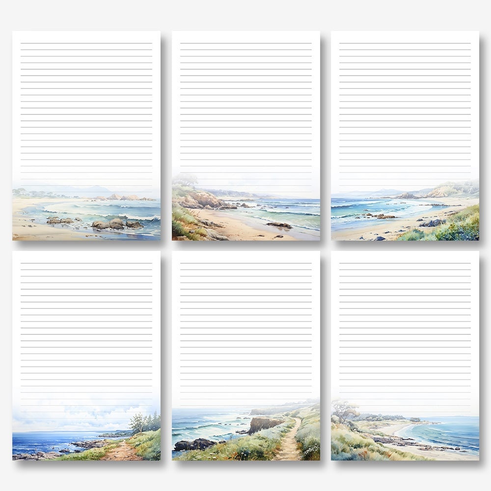 20 Letter Writing Stationery Watercolor Beach Designs Digital Download ...