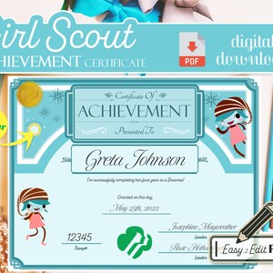 Girl Scout Brownie First Year Certificate of Achievement With Space for ...