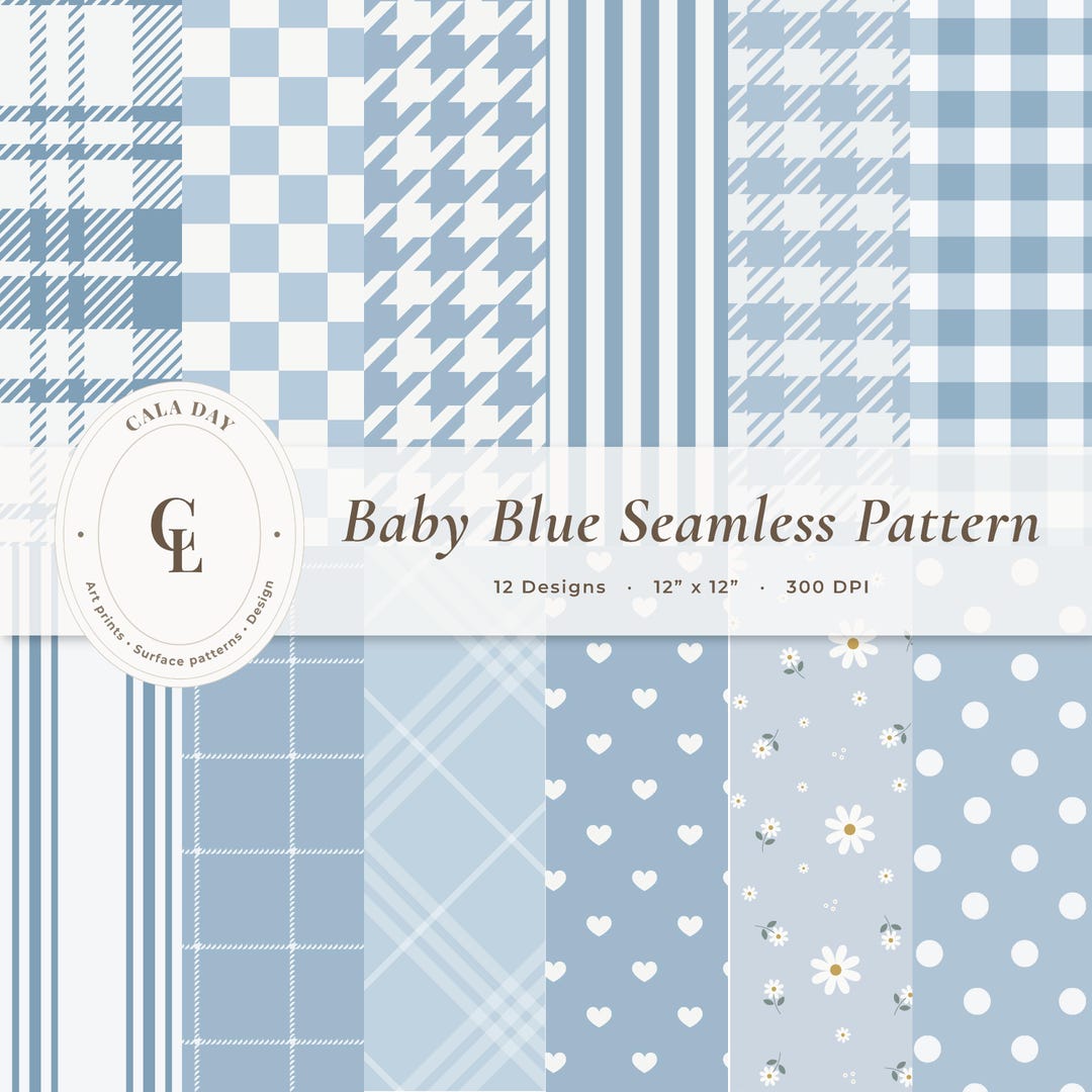 Baby Blue Seamless Pattern Digital Paper Pack – Plaid Gingham Scrapbook ...