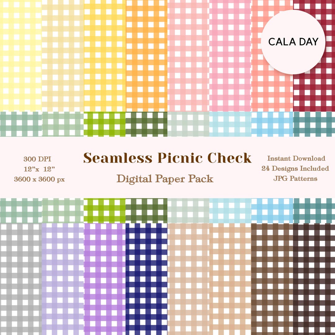 Summer Picnic Gingham Check Seamless Pattern Set - Etsy