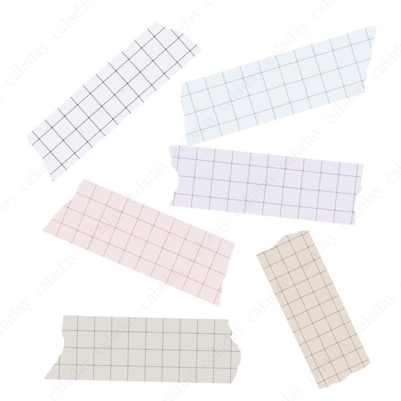 Check Washi Tape Clipart PNG Set – 12 Transparent Elements, Planner ...