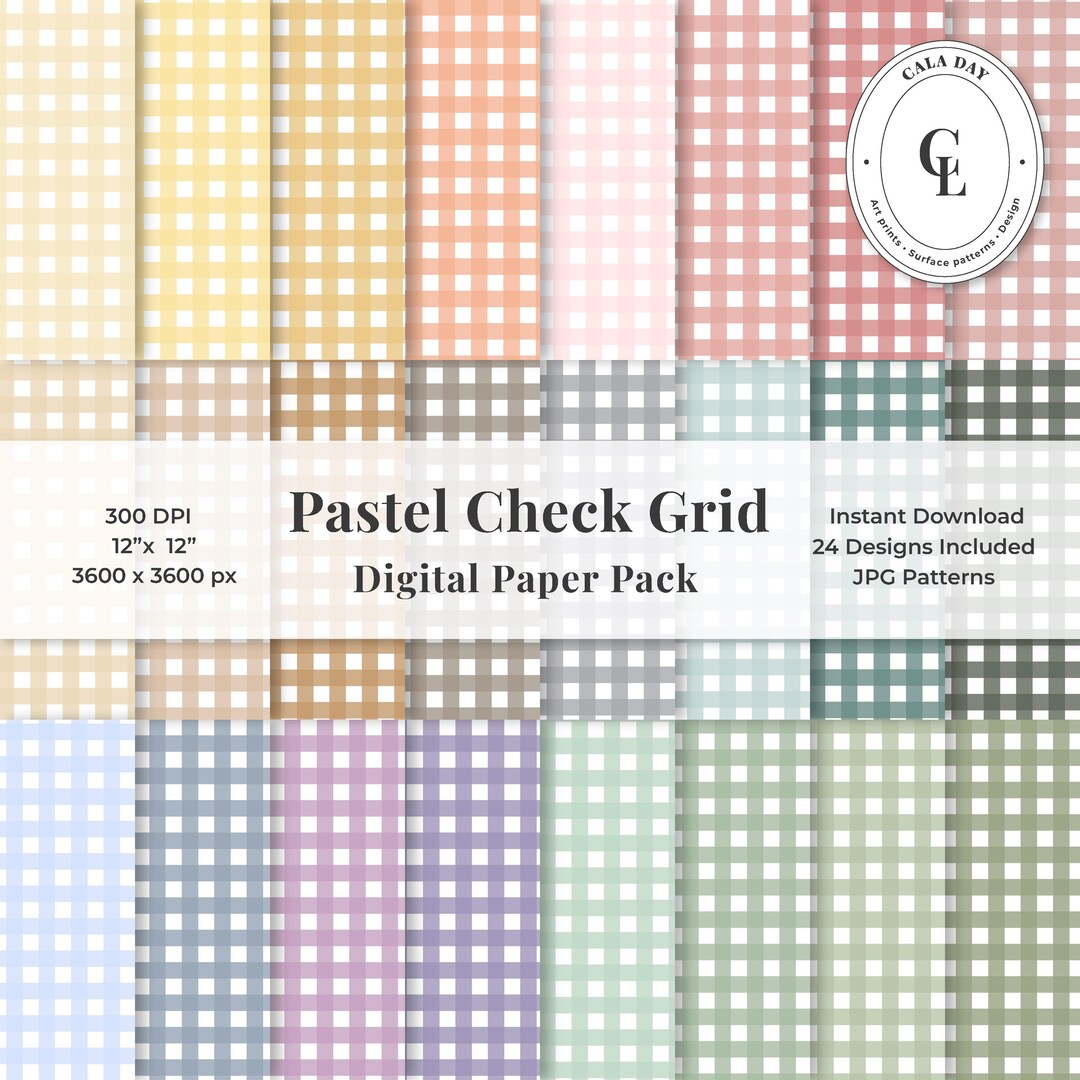Pastel Check Grid Digital Paper Pack - 24 JPG Files - 12x12 Inches ...