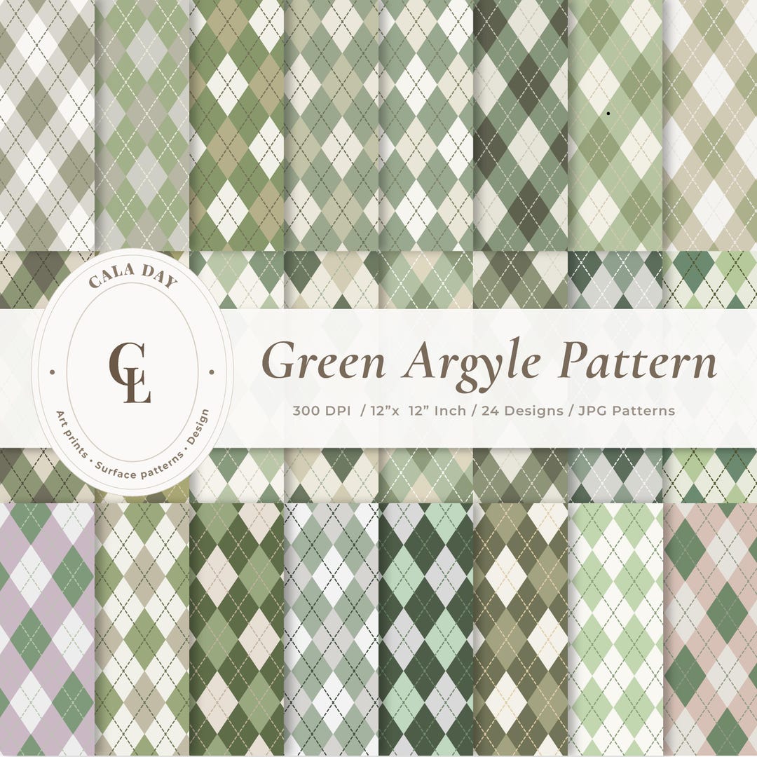 Olive Sage Argyle Seamless Pattern Digital Paper Pack – 24 Diamond ...