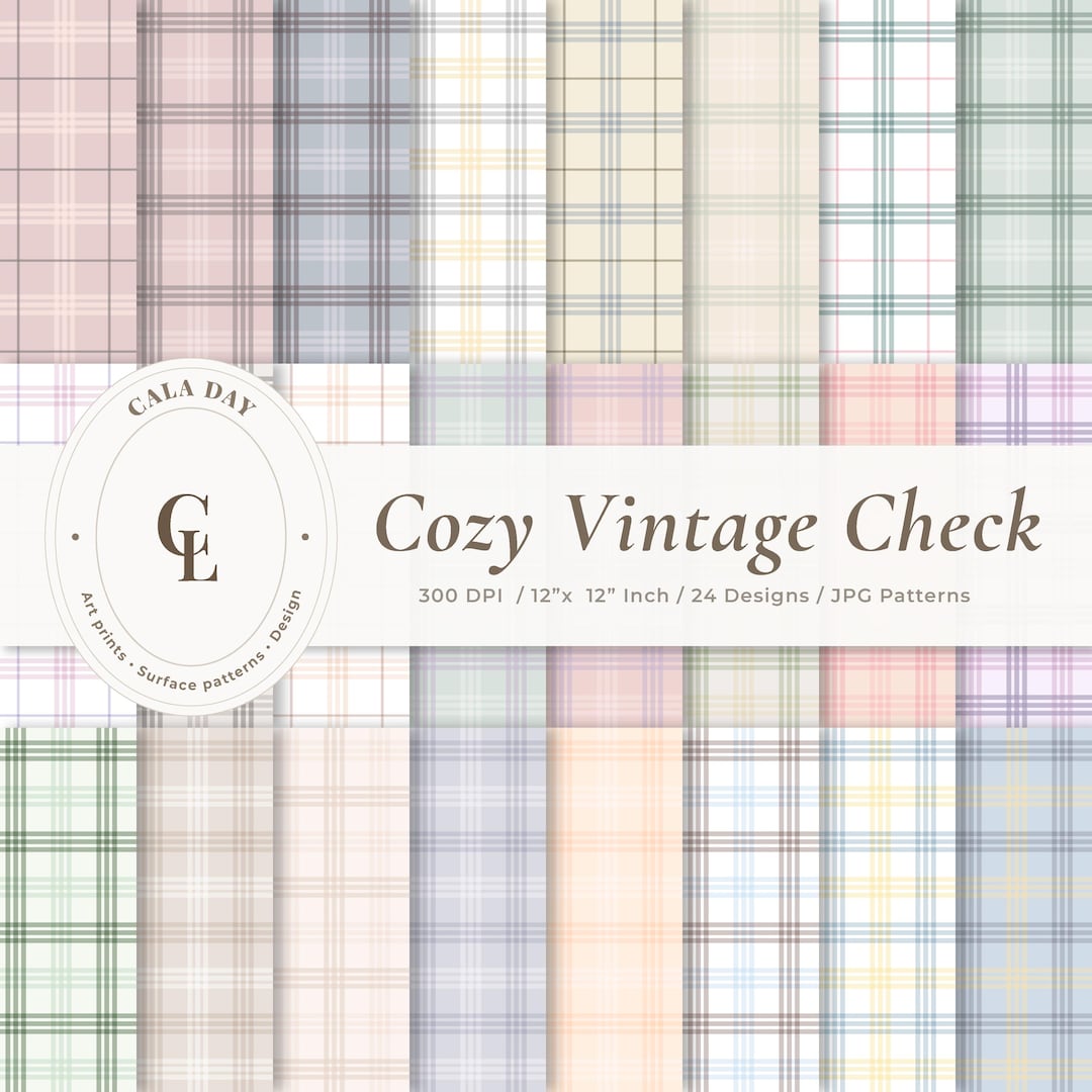 Pastel Plaid Digital Paper Pack: Seamless Vintage Check (digital ...