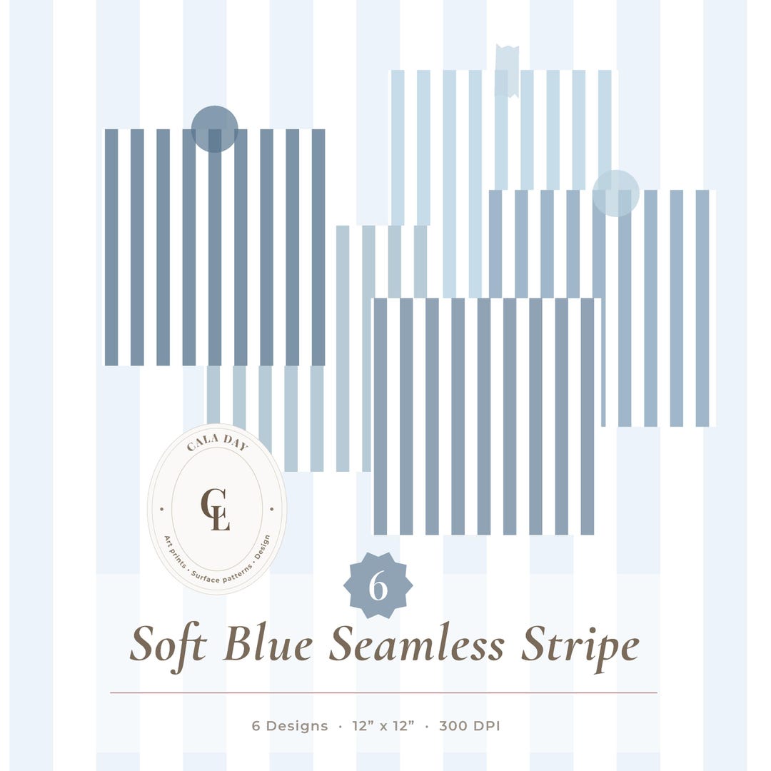 Blue Stripe Seamless Pattern Digital Paper Pack – 6 Scrapbook Papers ...