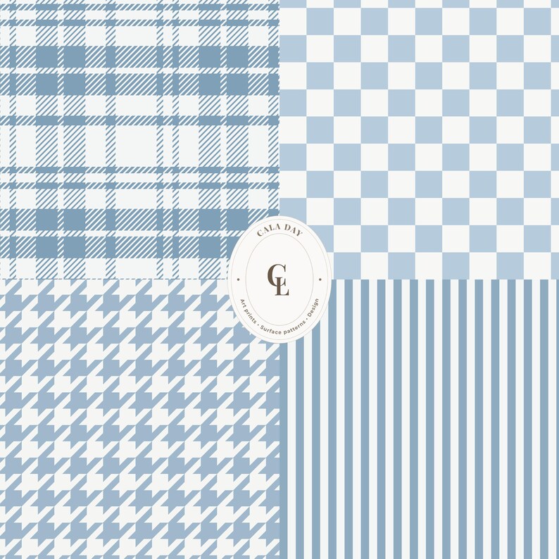 Baby Blue Seamless Pattern Digital Paper Pack – Plaid Gingham Scrapbook ...