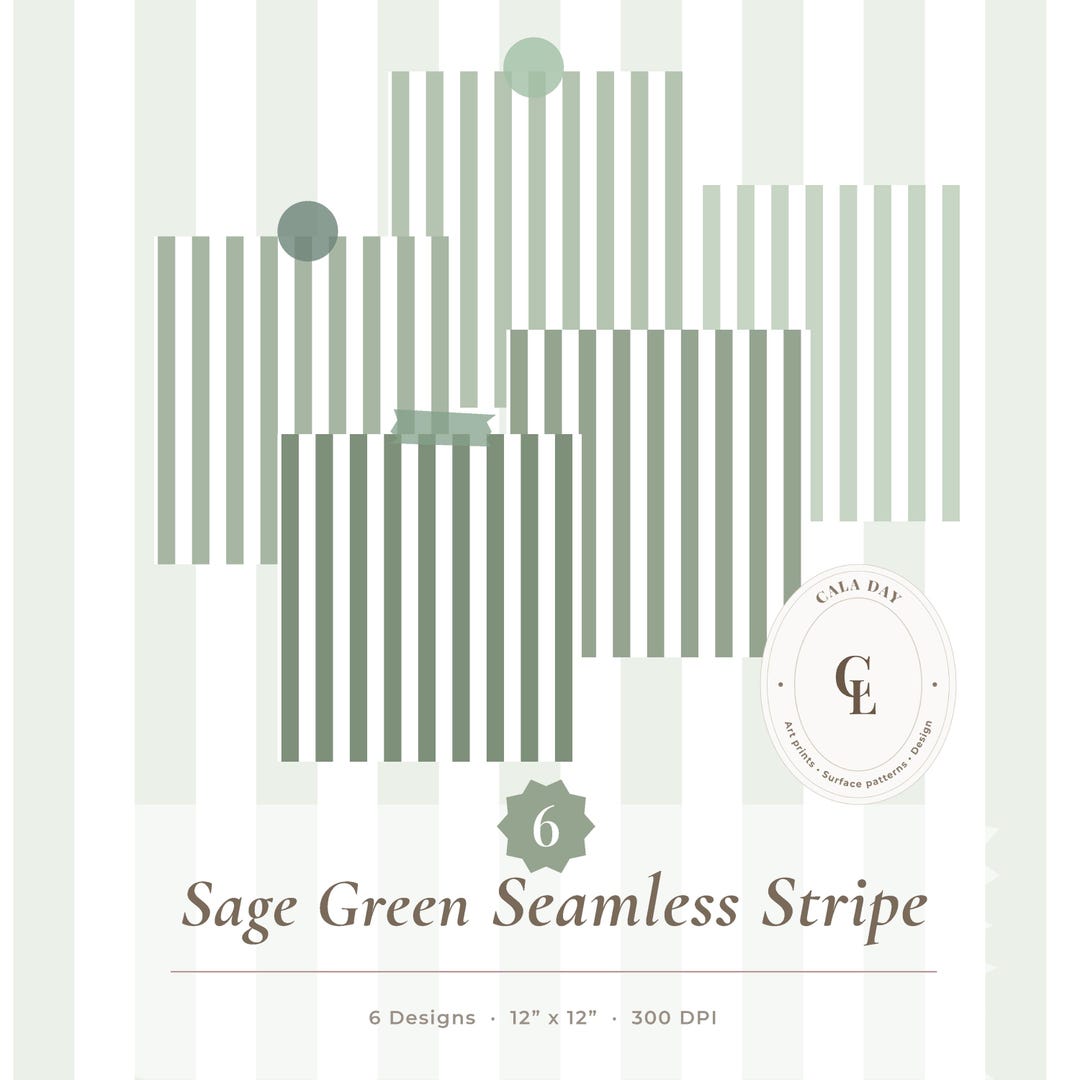Sage Green Stripe Seamless Pattern Digital Paper Pack – 12x12 Scrapbook ...