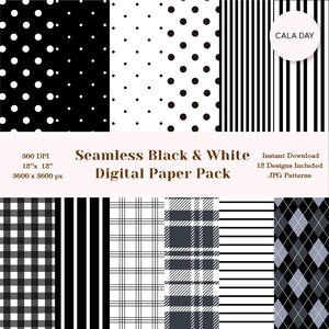 Seamless Black & White Digital Paper Pack - 12 JPG Files - 12x12 Inches ...